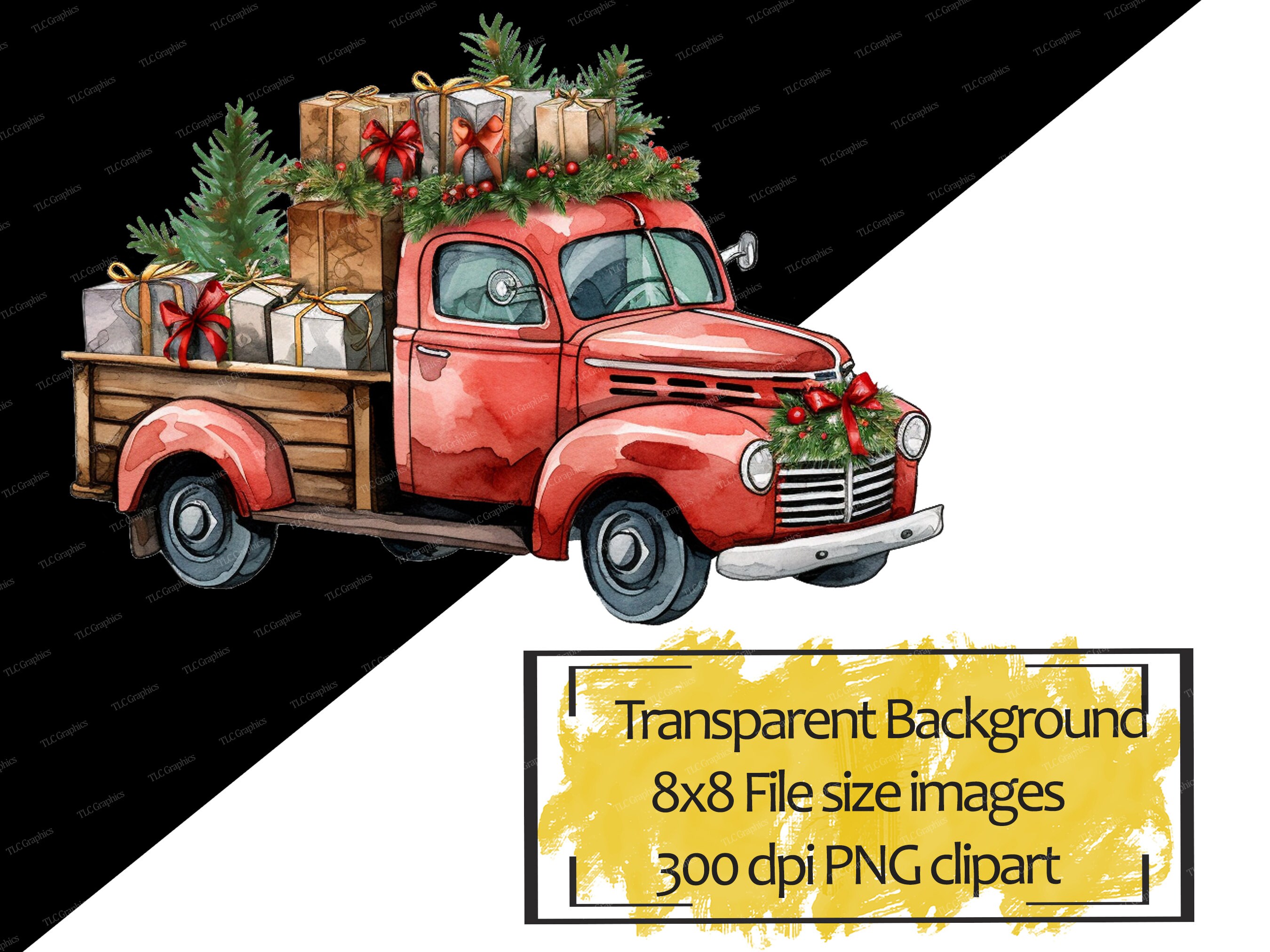 Red Country Christmas Farm Truck Clipart, Christmas Truck PNG File ...