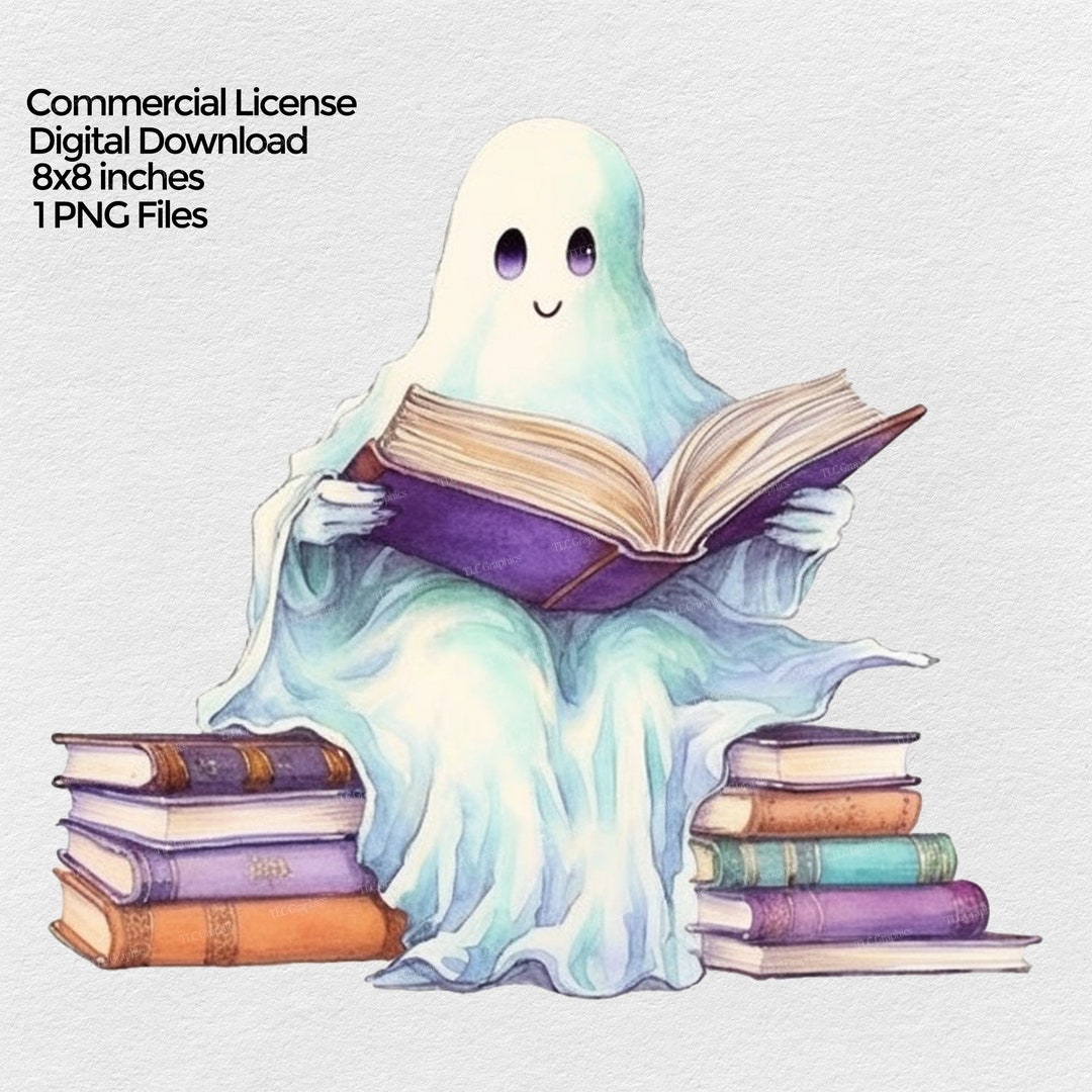 Halloween Ghost Reading Books Watercolor Png, Pastel Halloween Clipart ...