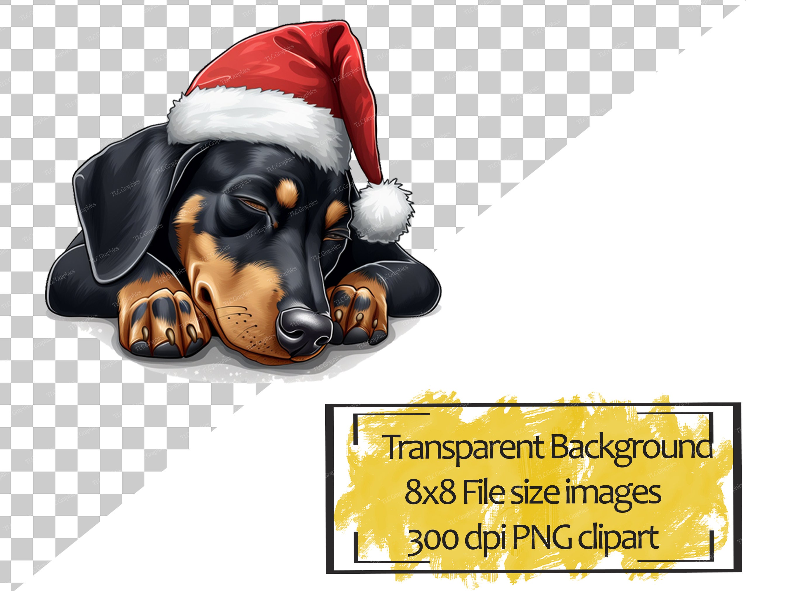 Sleeping Doberman Puppy With Santa Hat Clipart, Doberman Dog Christmas ...