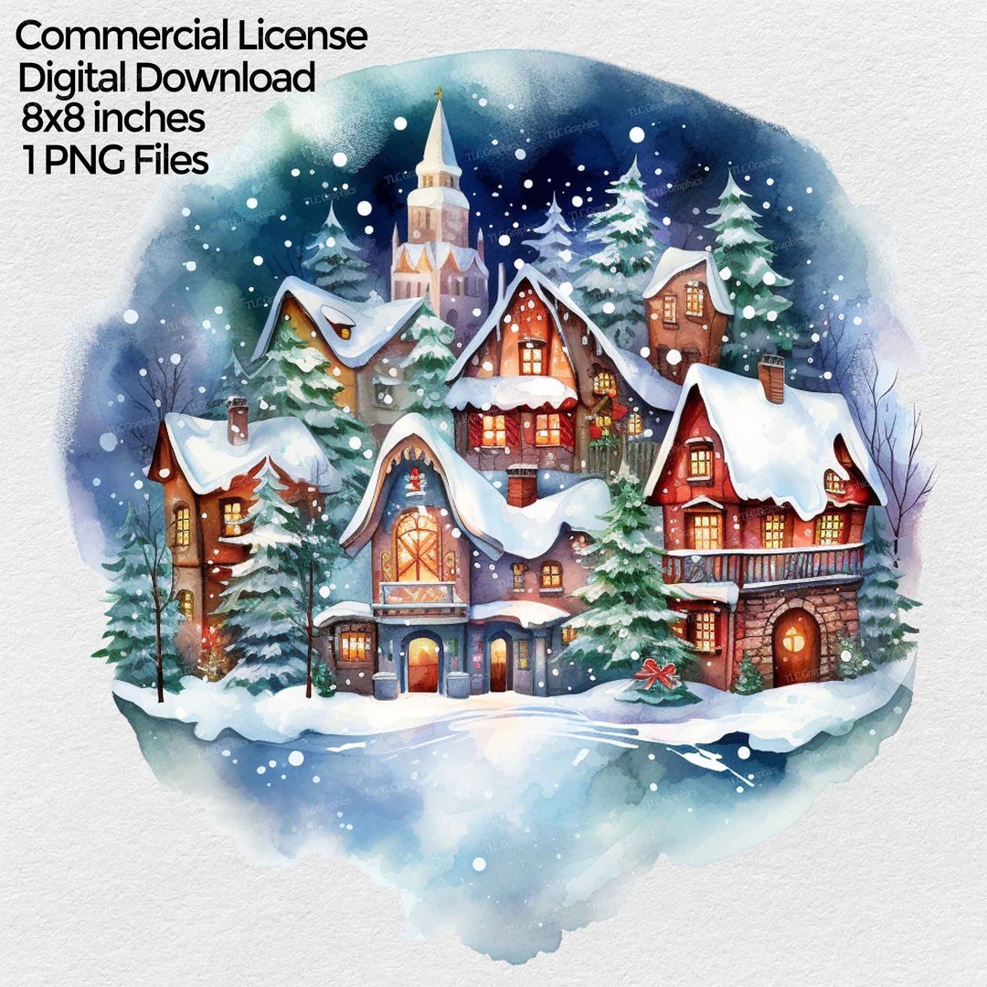 Christmas Village Houses Clipart, Christmas Winter Village PNG File ...