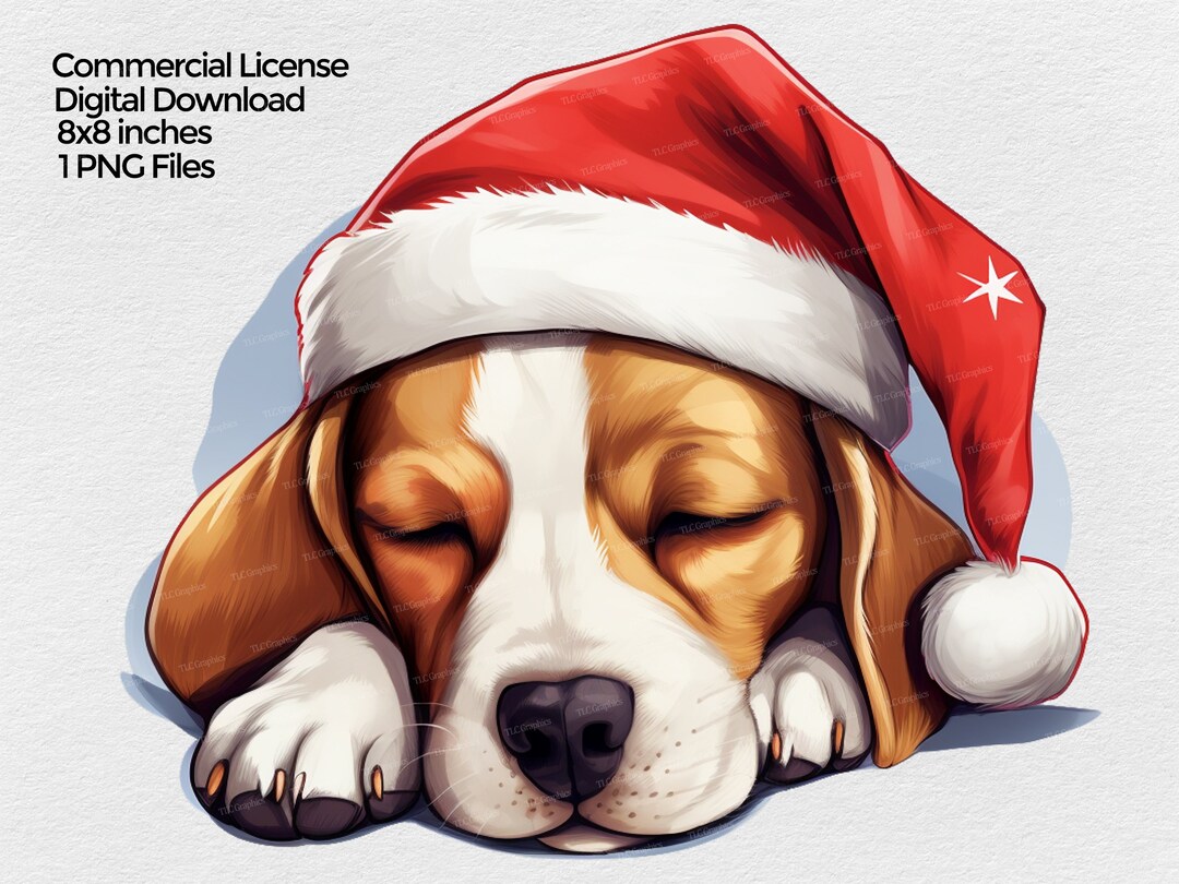Sleeping Beagle Puppy With Santa Hat Clipart, Beagle Dog Christmas PNG ...