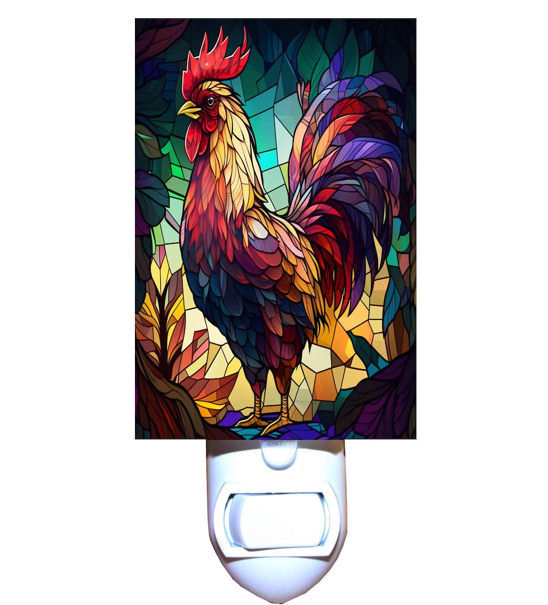 Colorful Faux Stained Glass Rooster Decorative Night Light / Your ...