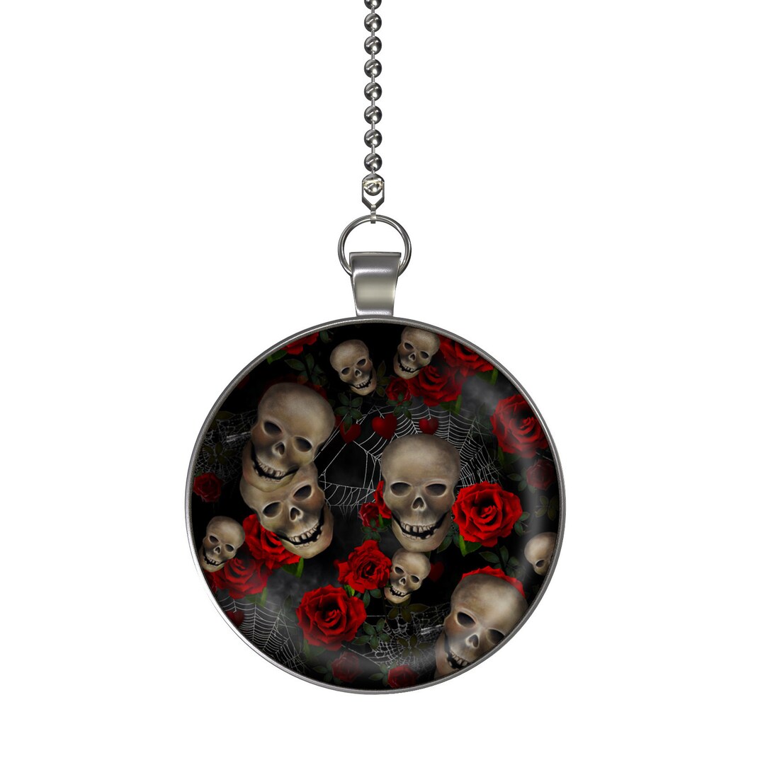 Skulls Webs and Roses Ceiling Fan / Light Pull Pendant With Chain - Etsy