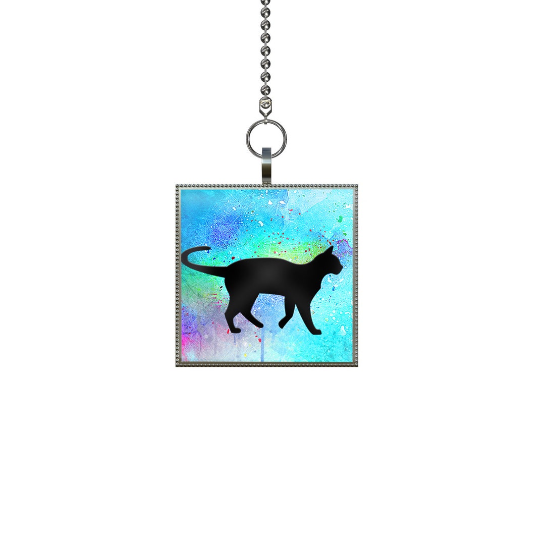 Strolling Cat Silhouette Ceiling Fan / Light Pull Square Pendant With ...