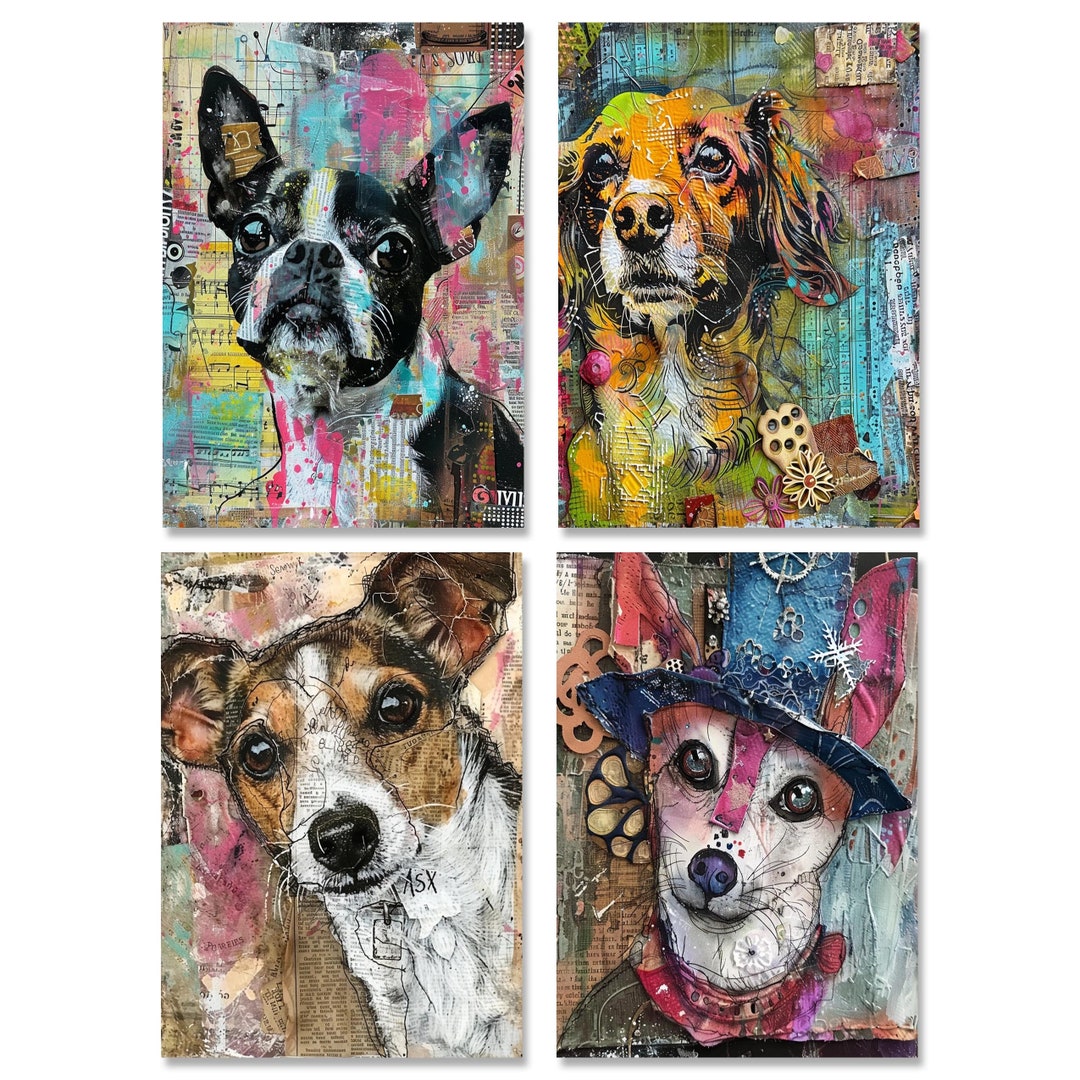 Set of 4 Colorful Pop Art Fashion Dogs Art Semi Gloss 8" X 10" Wall ...