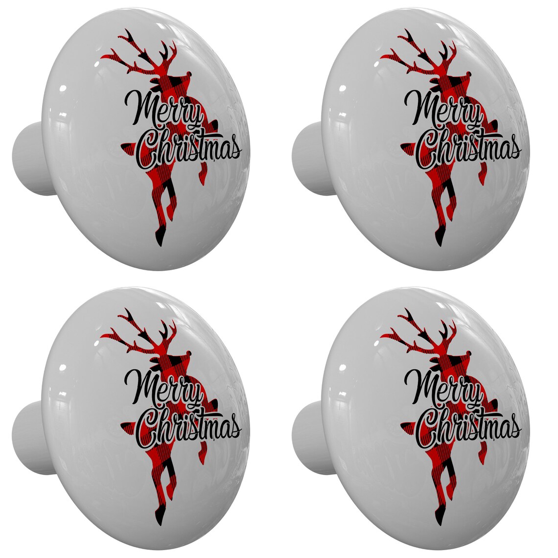 Set of 4 Merry Christmas Lumberjack Plaid Reindeer Drawer - Etsy