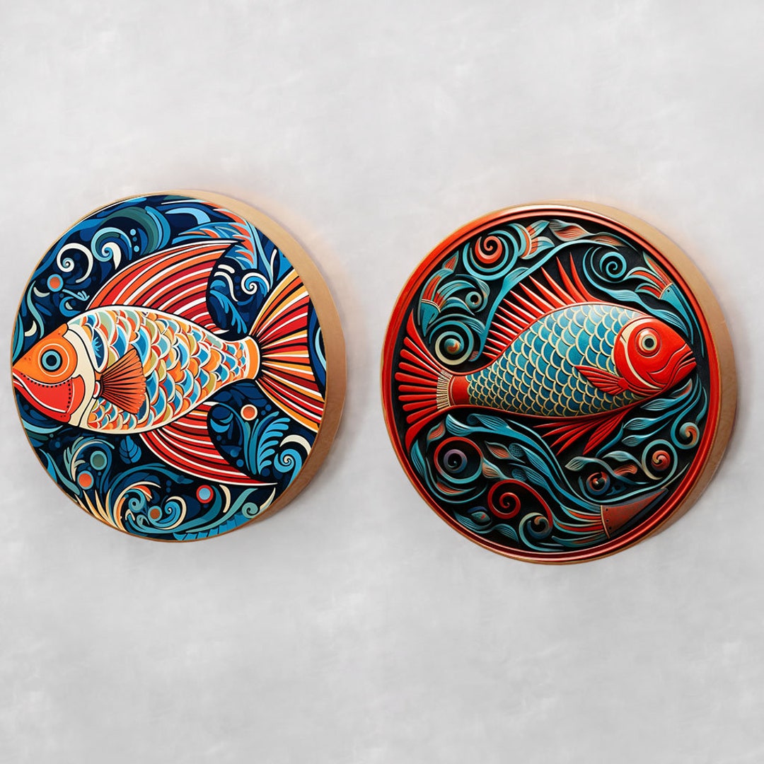 Set of 2 Talavera Fish Design Wooden Refrigerator Magnets - Etsy