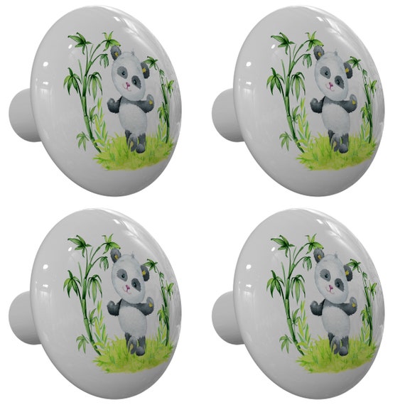 Set of 4 Happy Bamboo Panda Drawer Knobs | Etsy