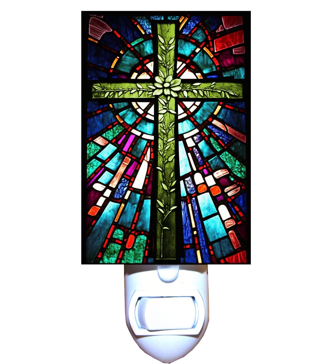 Religious Night Light Stained Glass Effect Cross Night Light / Your ...