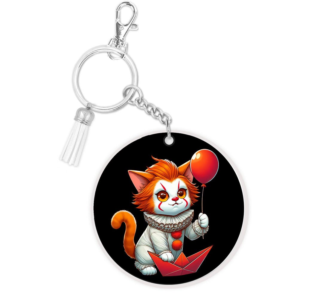 Pennywise the Scary Clown Cat Round Acrylic Keychain / Keyring - Etsy