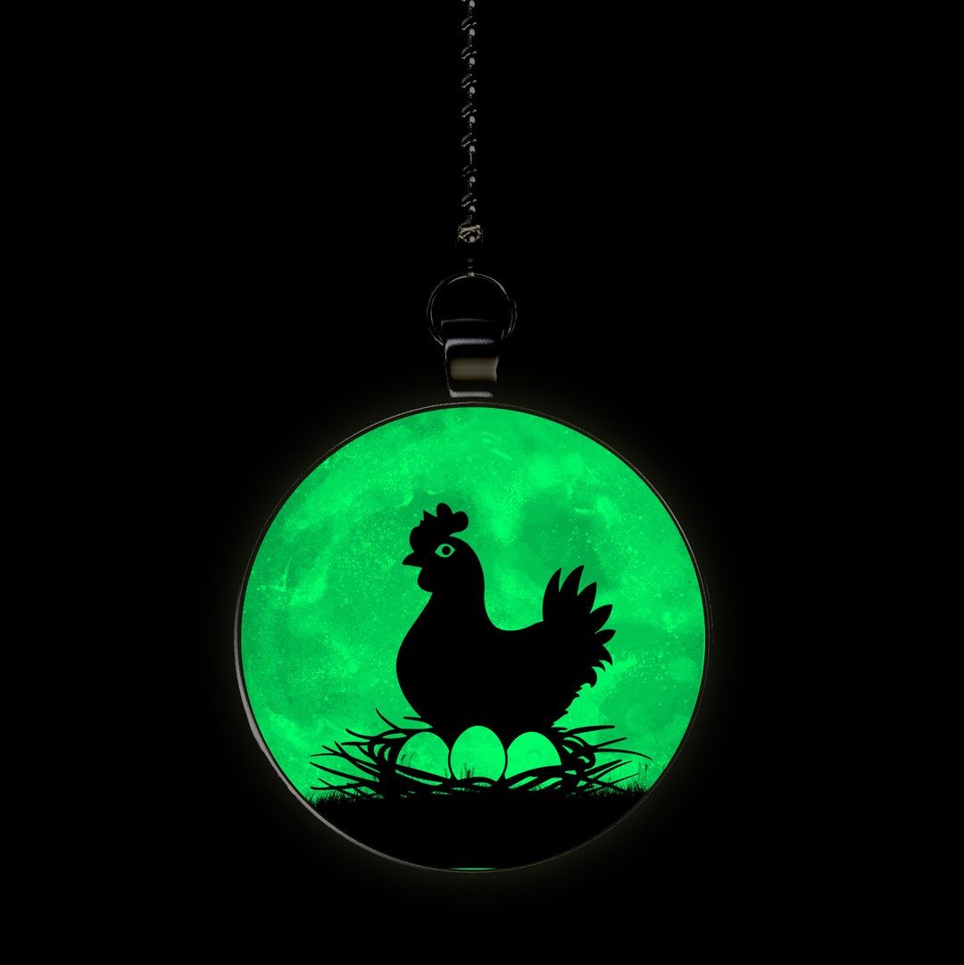 Hen on Nest Eggs Glow in the Dark Ceiling Fan / Light Pull Pendant With ...