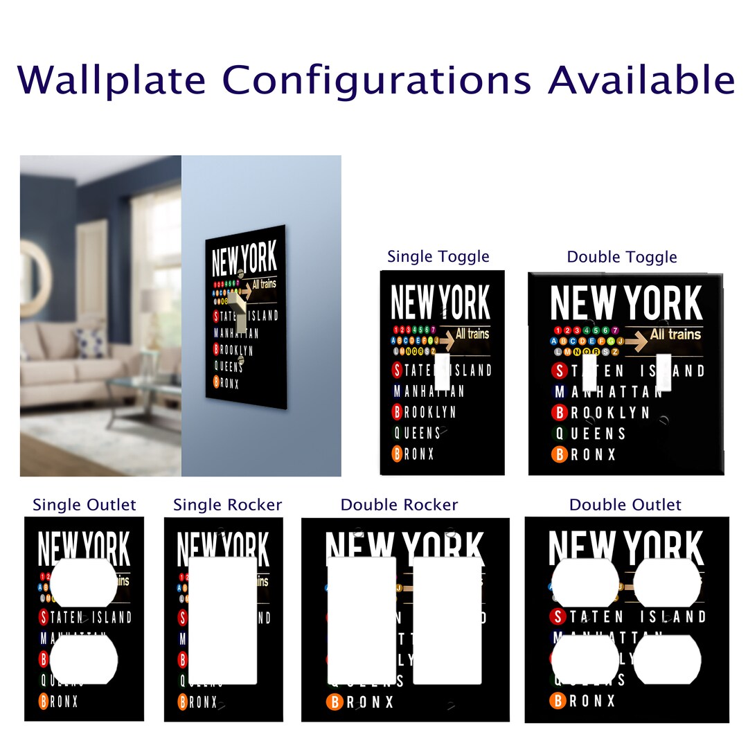 New York City Five Boroughs and Subway Letters Decorative Switch Plate ...