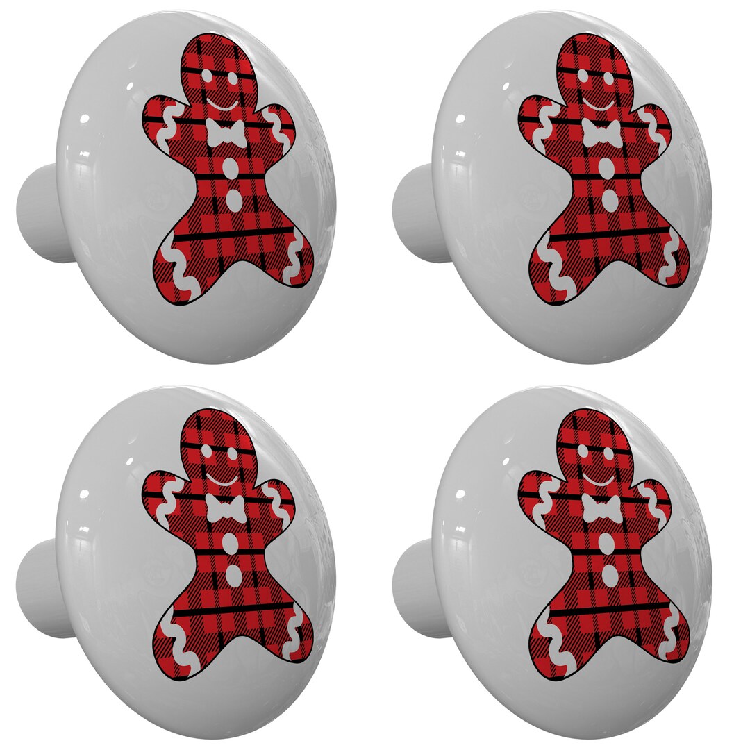 Set of 4 Christmas Lumberjack Buffalo Plaid Gingerbread Man Ceramic ...