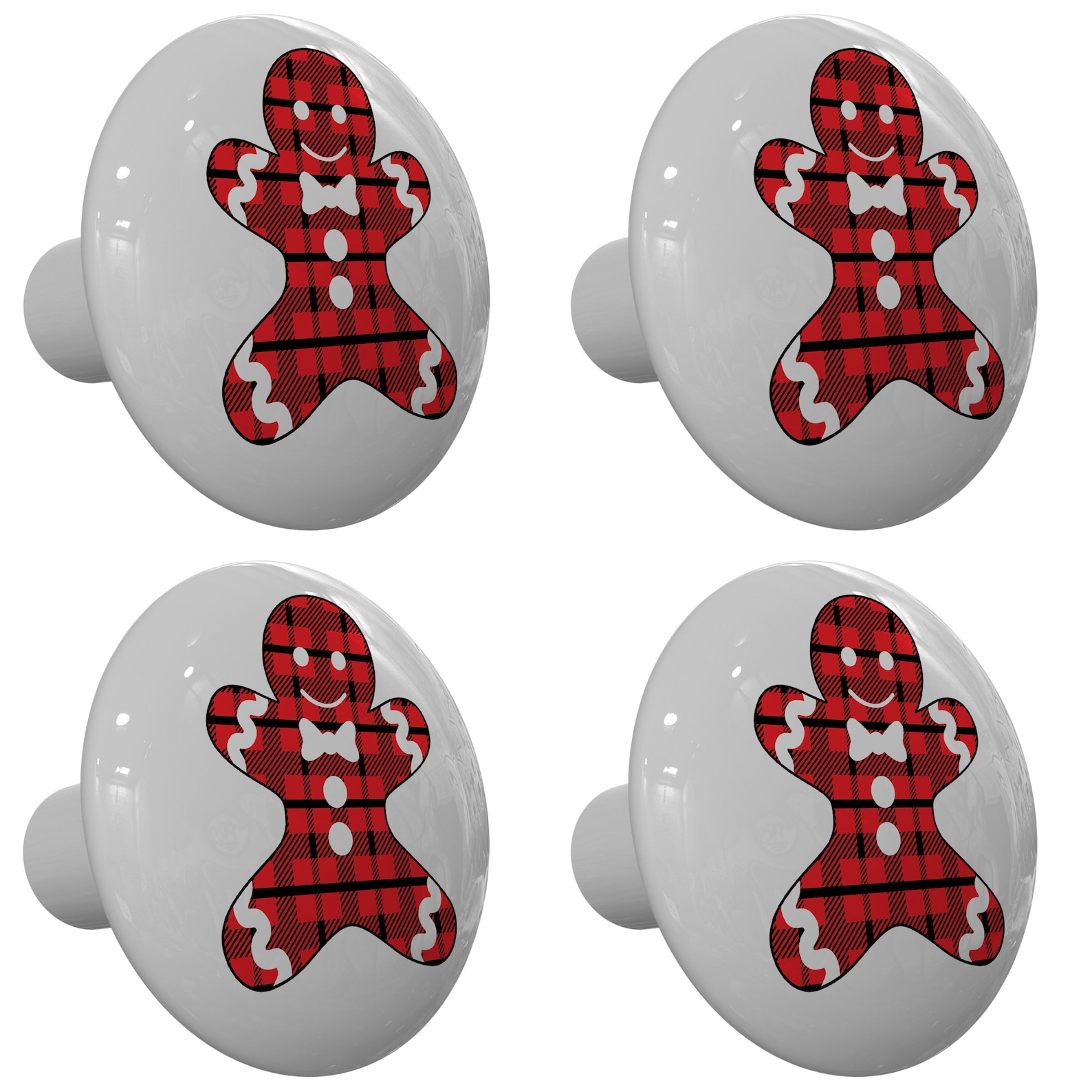 Set of 4 Christmas Lumberjack Buffalo Plaid Gingerbread Man Ceramic ...