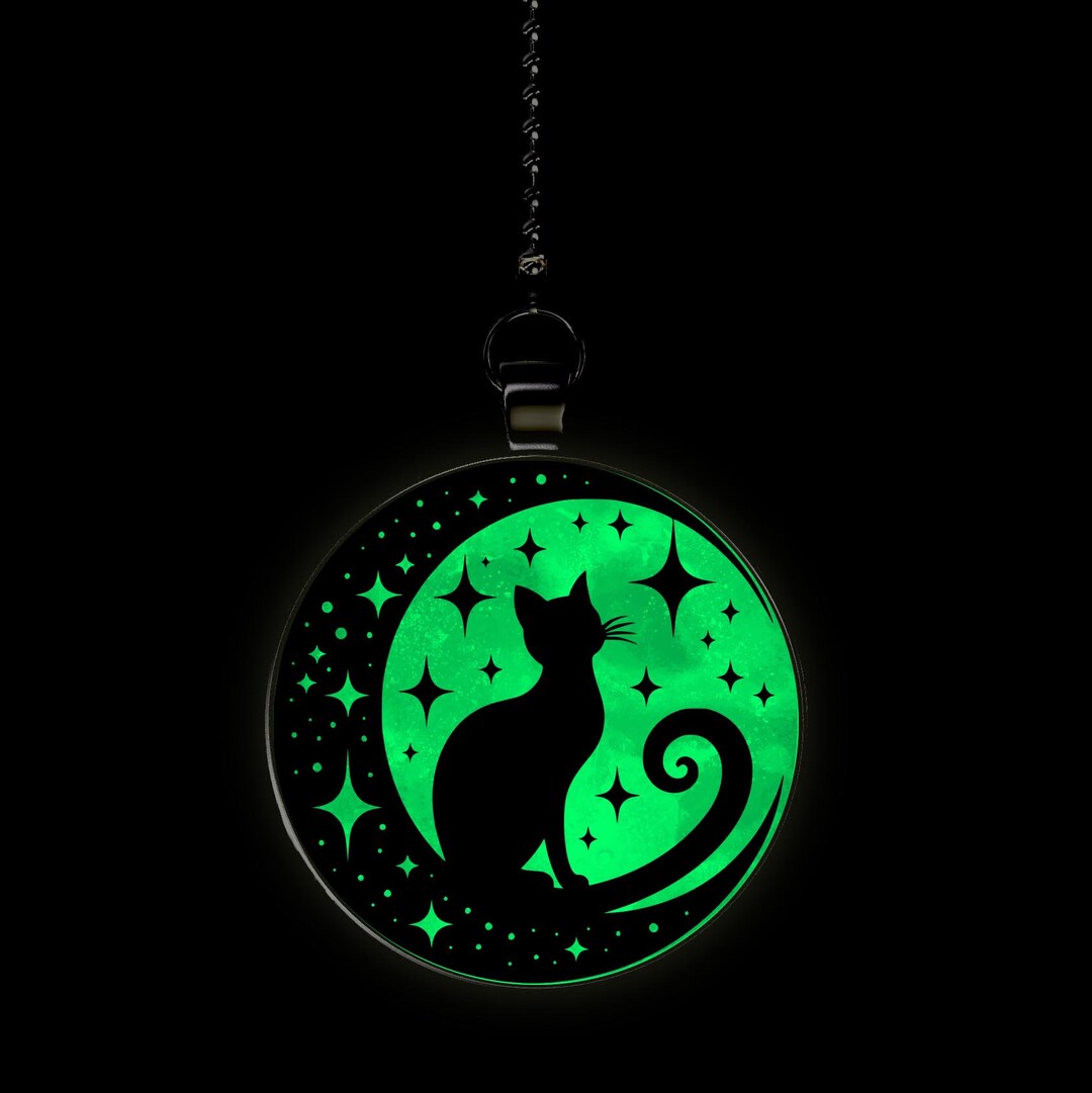 Mystical Crescent Cat Moon Glow in the Dark Ceiling Fan / Light Pull ...