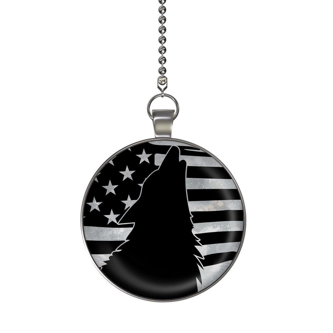 Howling Wolf and American Flag Moon Glow in the Dark Ceiling Fan ...
