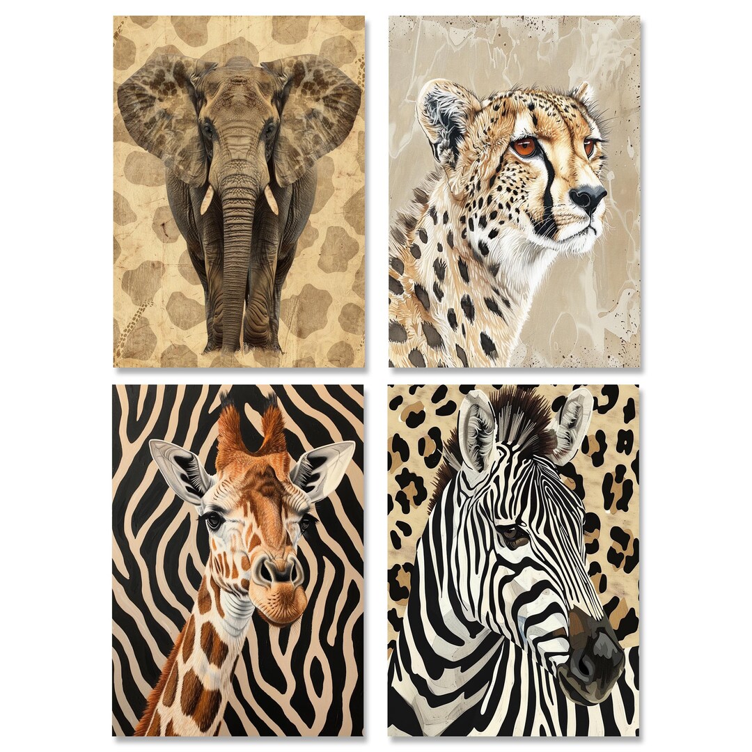 Set of 4 Safari Splendor Art Semi Gloss 8" X 10" Wall Prints / Outhouse ...