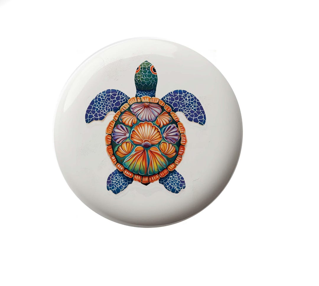 Talavera Sea Turtle With Seashell Motif Round Ceramic Decorative Drawer ...