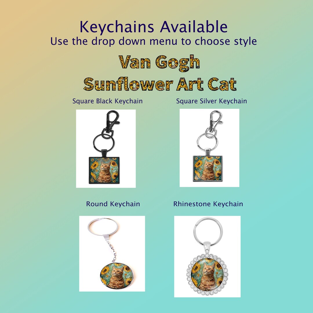 Van Gogh Sunflowers Art Cat Keychain / Keyring / You Choose Keyring ...