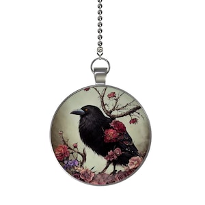 Crow in Roses and Thorns Branch Ceiling Fan / Light Pull Pendant With ...