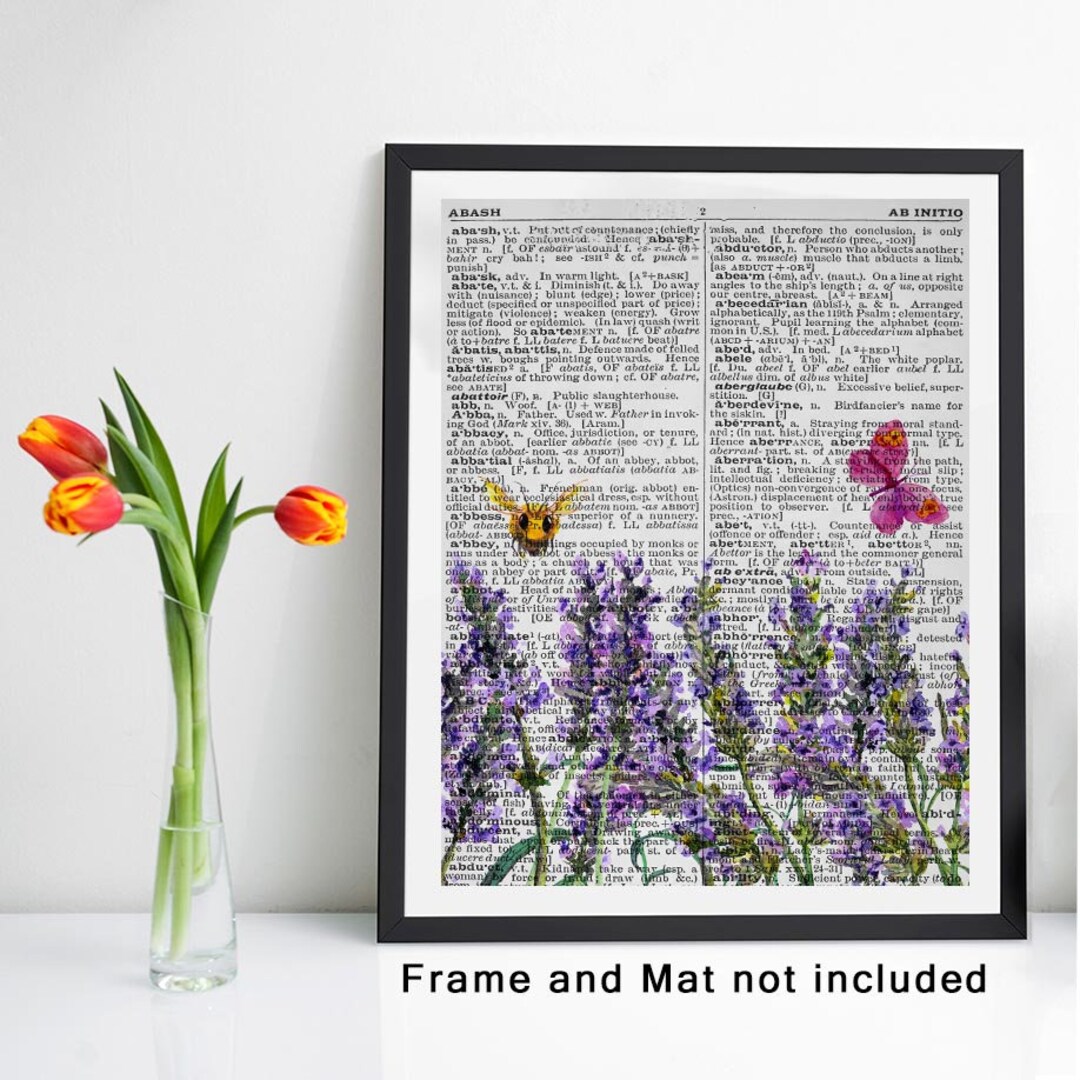 Butterfly Bee and Lavender Dictionary Page Wall Art Print - Vintage ...