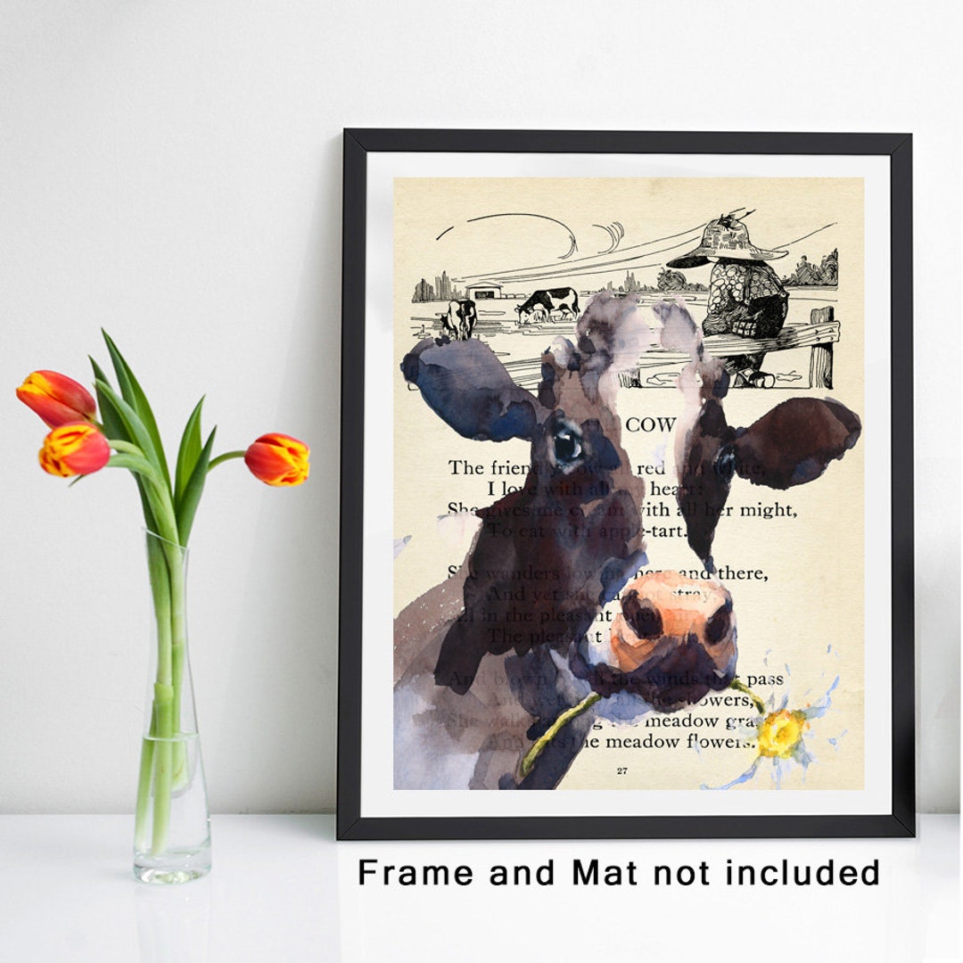 The Cow Vintage Poem Page Wall Art Print - Vintage Style Art for Walls ...