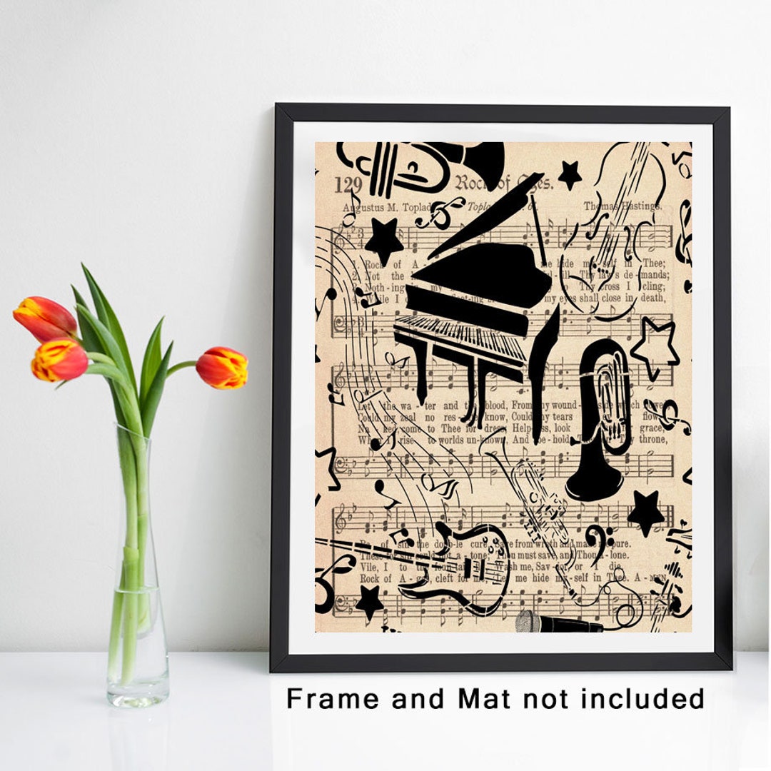 Music and Instruments Sheet Music Wall Art Print - Vintage Style Art ...