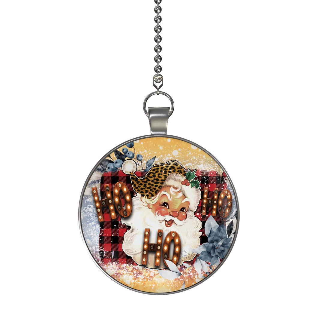 Buffalo Plaid Christmas Santa Ceiling Fan / Light Pull Pendant With ...