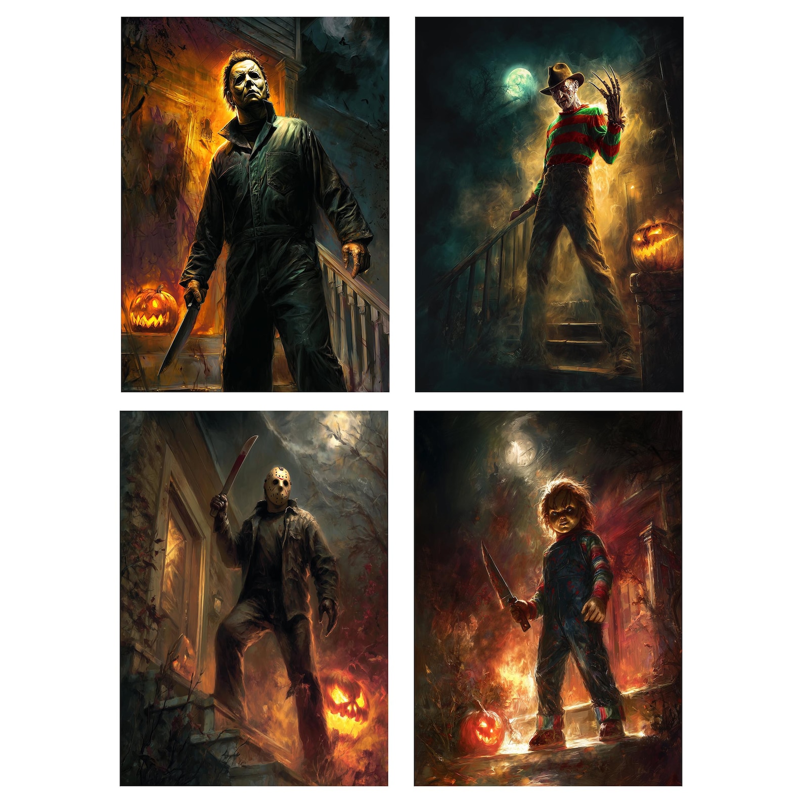 Set of 4 80s Slasher Horror Movie Icons Halloween Semi Gloss 8" X 10 ...
