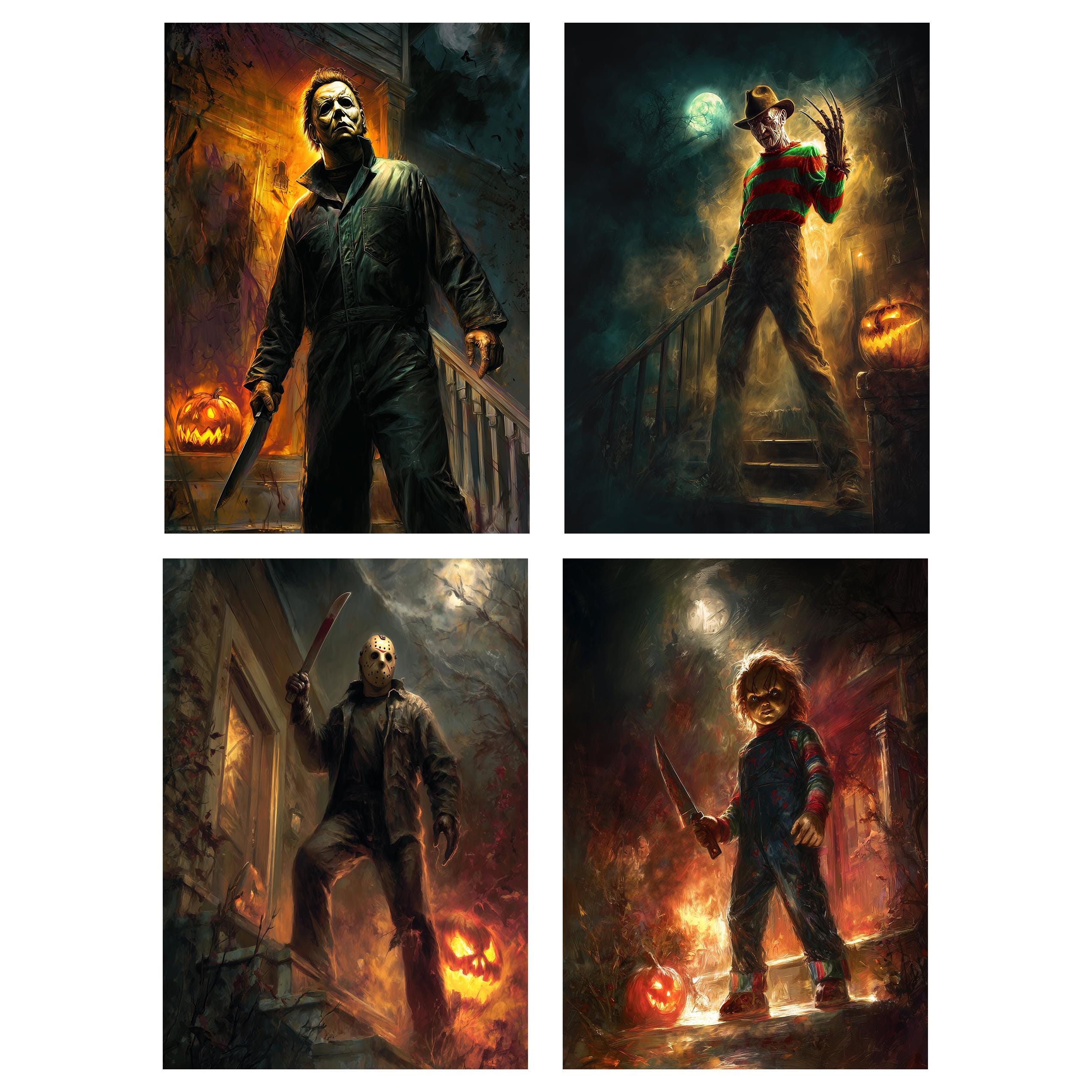 Set of 4 80s Slasher Horror Movie Icons Halloween Semi Gloss 8" X 10 ...