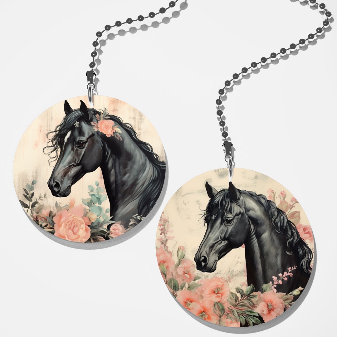 Set of 2 Coordinating Black Horse Victorian Rose Design Fan Pull ...