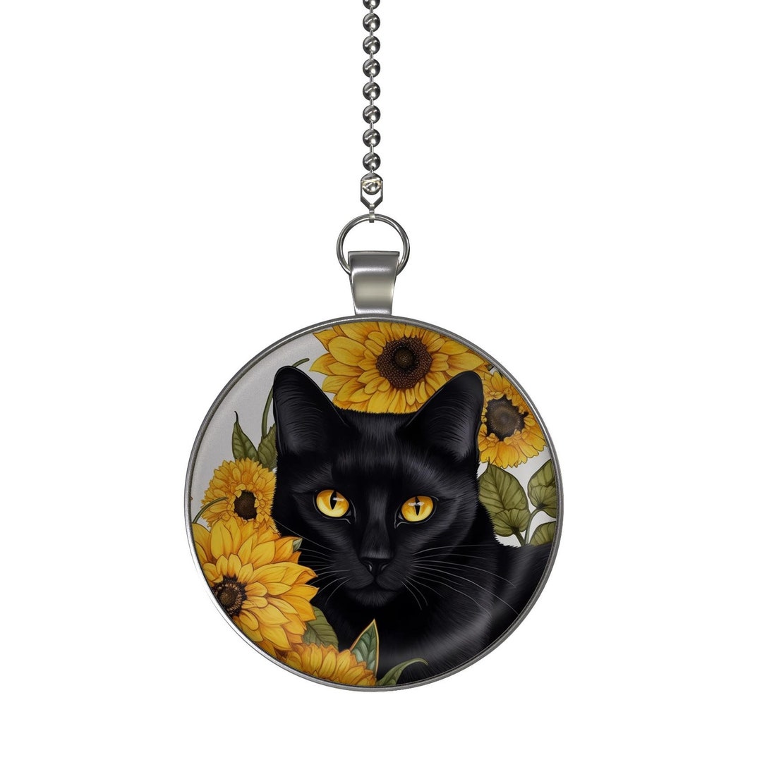 Black Cats in Sunflowers Design # 3 Ceiling Fan / Light Pull Pendant ...