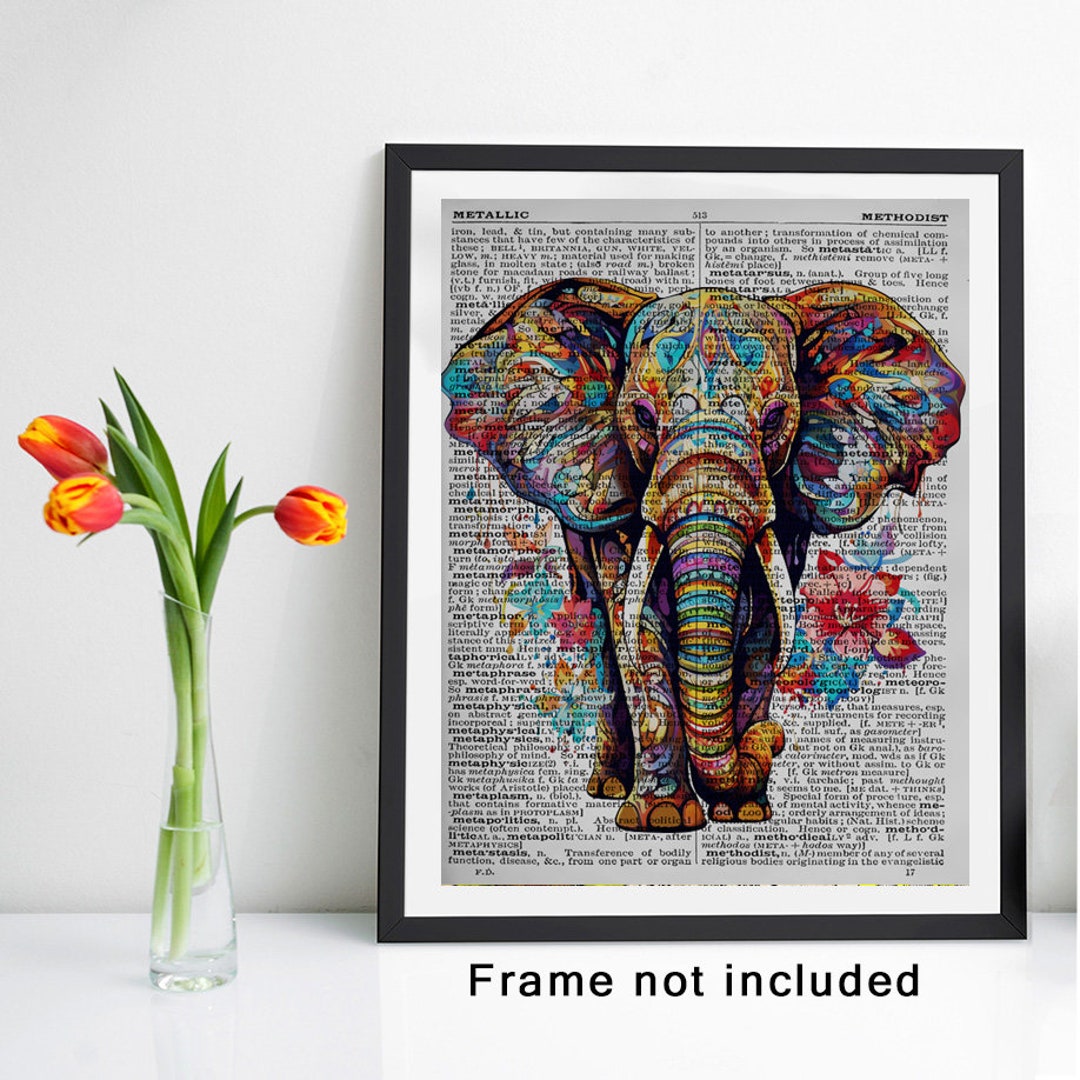 Hibiscus Elephant Dictionary Page Wall Art Print - Vintage Style Art ...