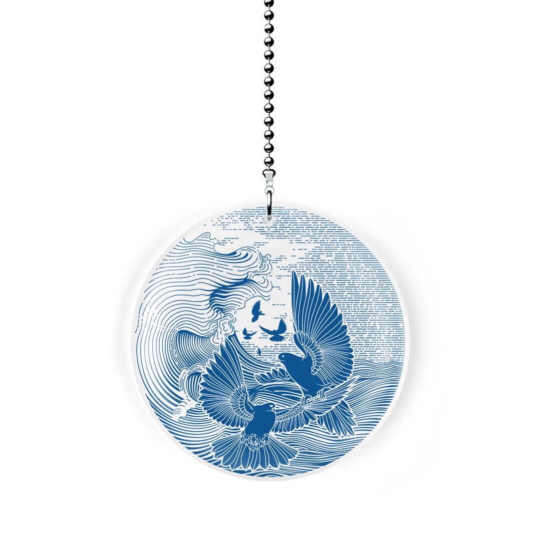 Blue Willow Style Japanese Doves Fan Pull / Light Pull - Etsy