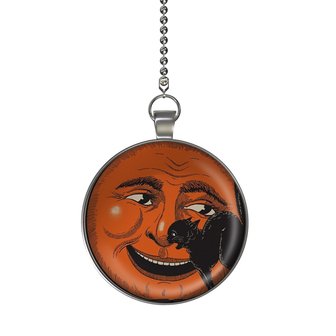 Vintage Halloween Black Cat and Mr Moon Ceiling Fan / Light Pull ...