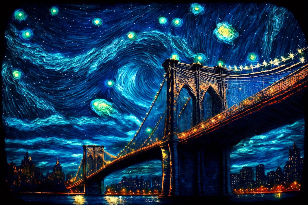 Brooklyn Bridge Starry Night - NYC Landmark Starry Night Series Wall ...