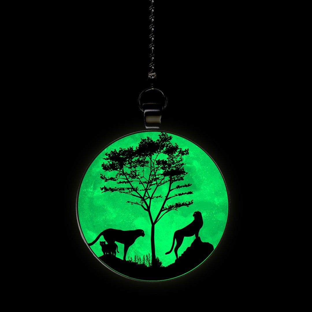Cheetah Family Under the Moon Glow in the Dark Ceiling Fan / Light Pull ...