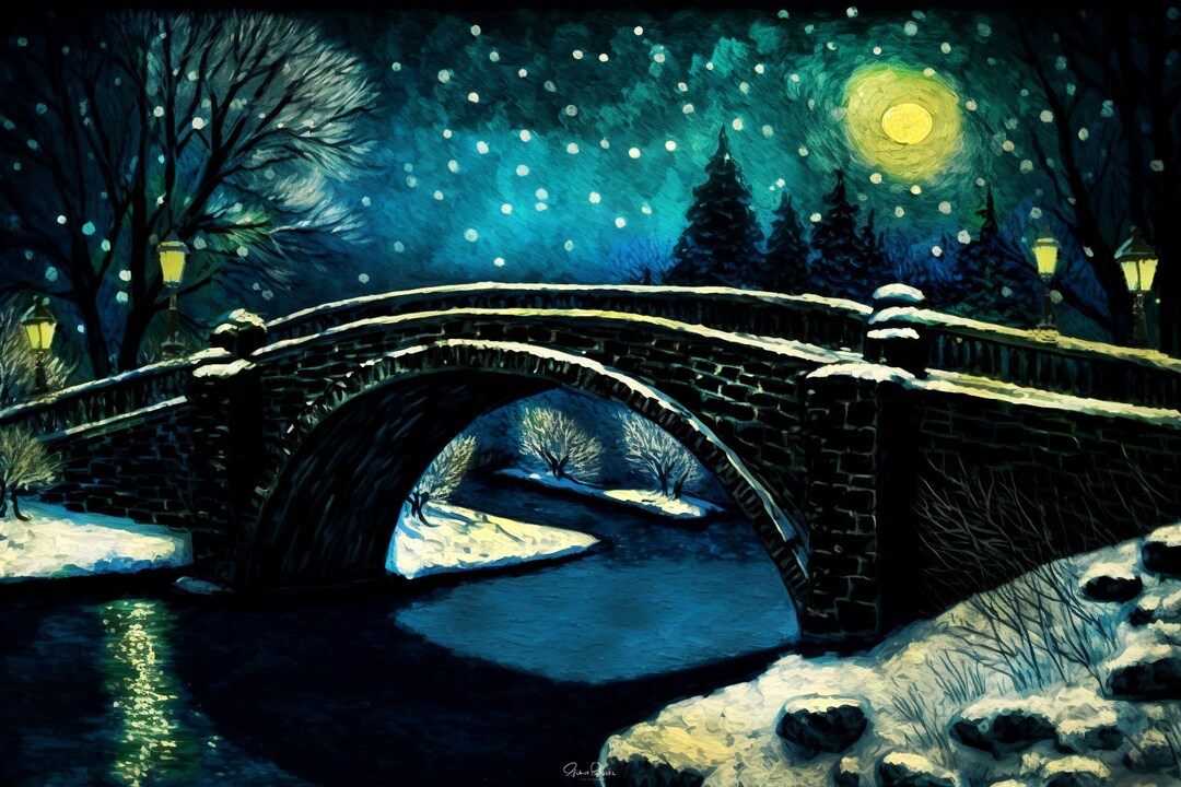 Central Park Gapstow Bridge Starry Night - NYC Landmark Starry Night ...