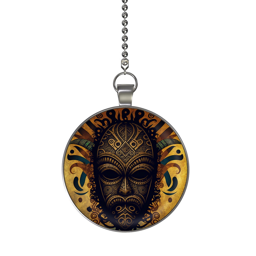 African Mask Gold Ceiling Fan / Light Pull Pendant With Chain - Etsy