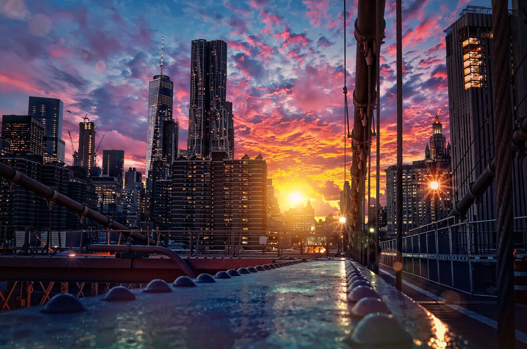Sunset Over Manhattan From Brooklyn Bridge Photo Print by Paul - Etsy