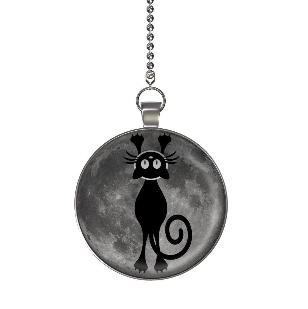 Cat Hanging on the Moon Glow in the Dark Ceiling Fan / Light Pull ...