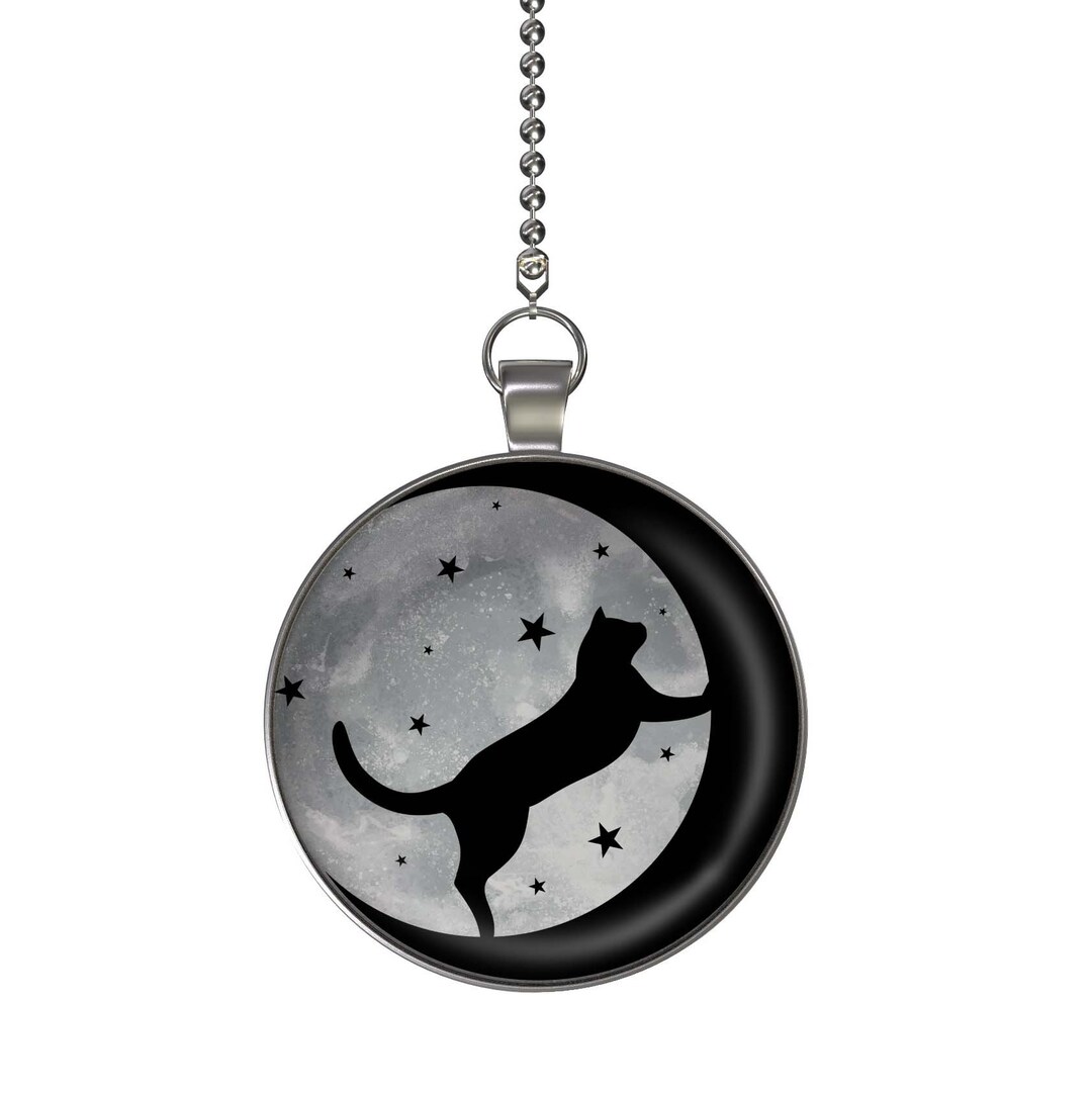 Cat on the Crescent Moon Glow in the Dark Ceiling Fan / Light Pull ...