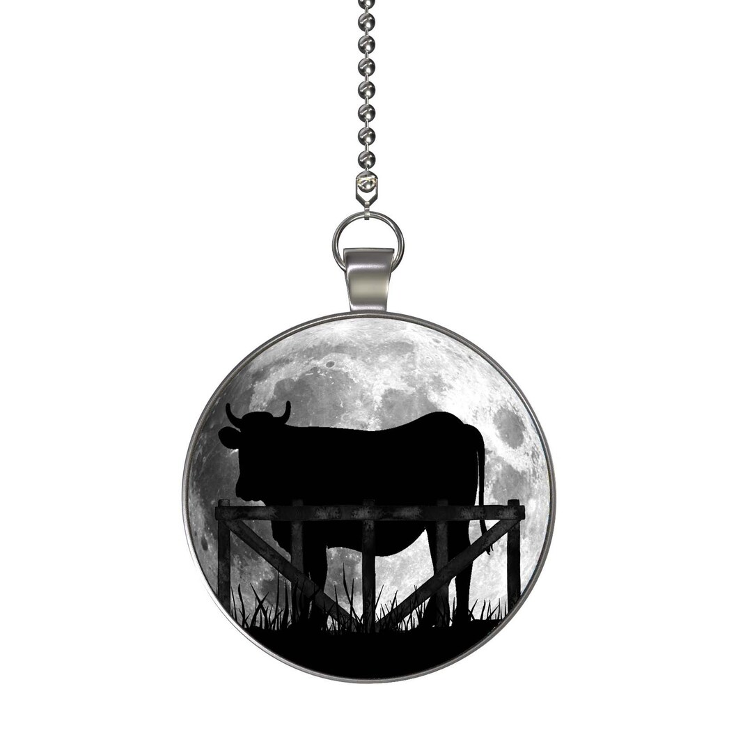 Cow Pasture Moon Glow in the Dark Ceiling Fan / Light Pull Pendant With ...