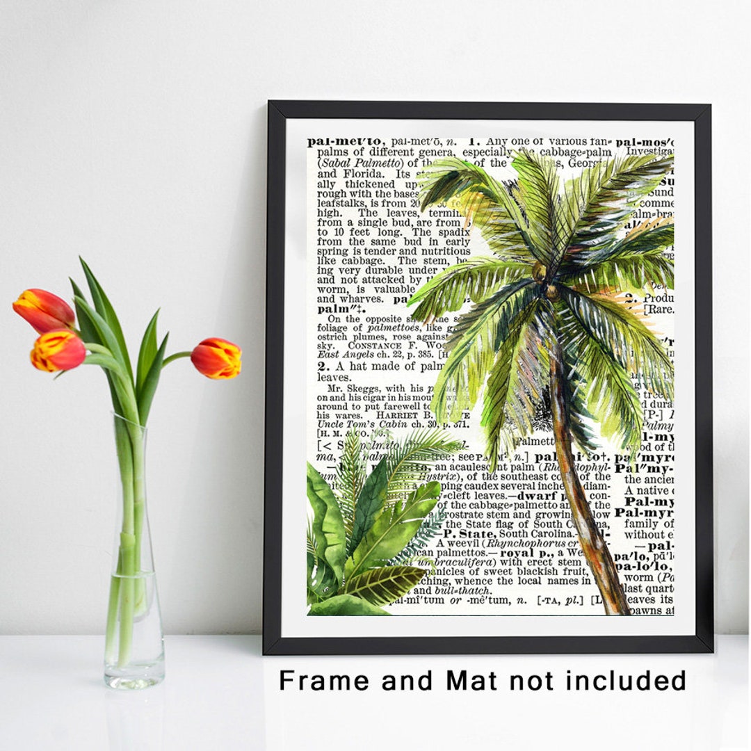 Palm Tree Dictionary Wall Art Print - Vintage Style Art for Walls - 8 X ...
