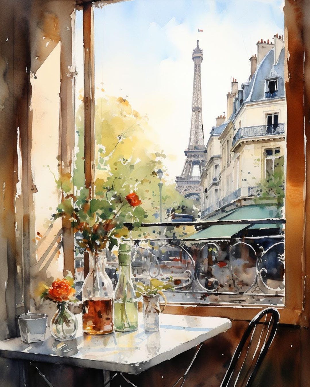 Set of 4 Watercolor Cafe in Paris Art Semi Gloss 8" X 10" Wall Prints ...