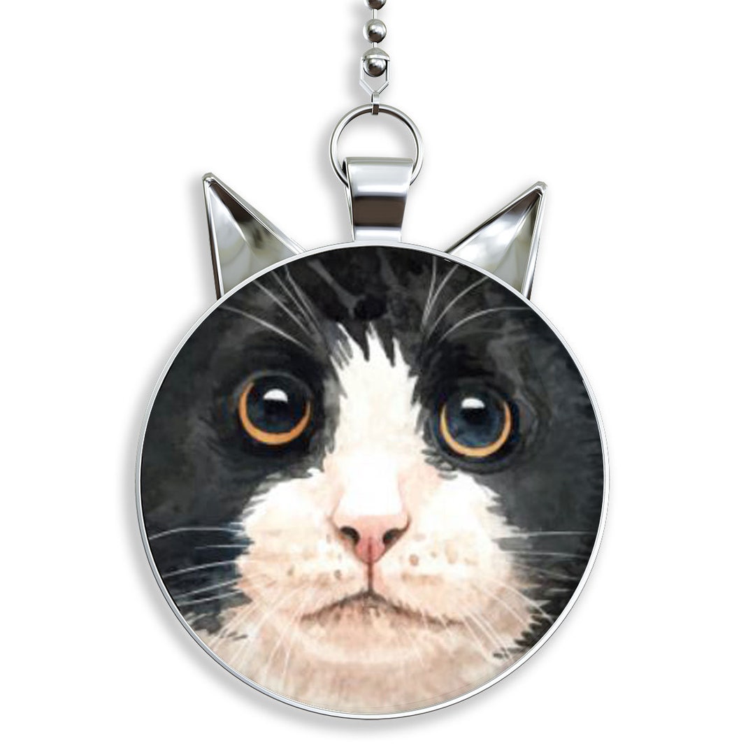 Black and White Cat Cat Shaped Ceiling Fan / Light Pull Pendant With ...