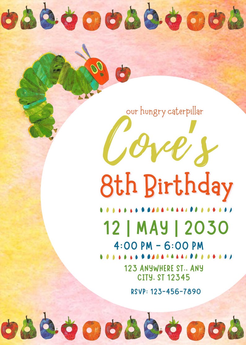 Editable the Very Hungry Caterpillar Birthday Invitation, Canva ...
