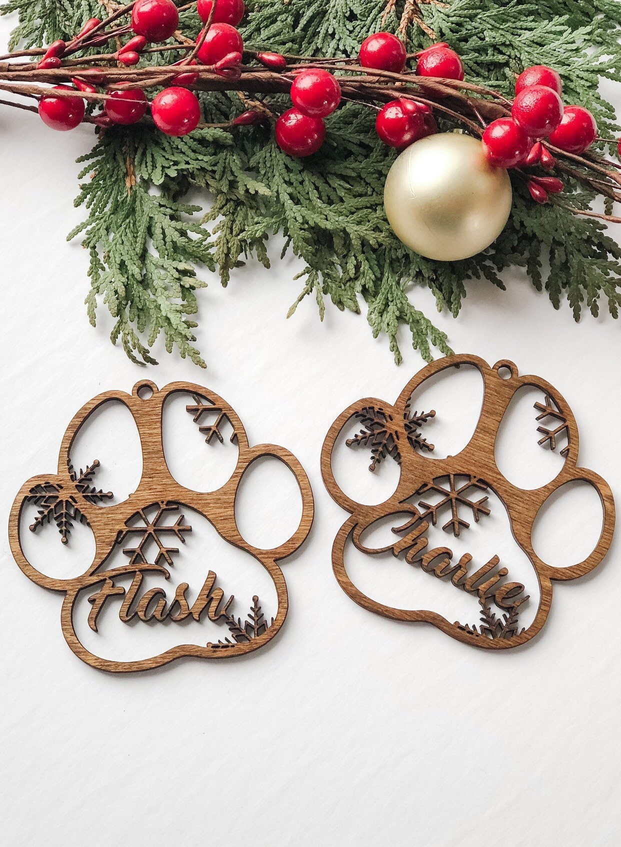 Personalized Dog Paw Wooden Ornament - Etsy