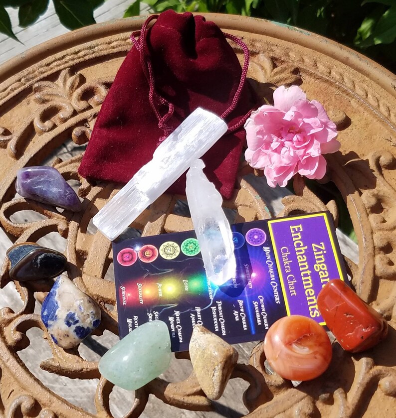 7pc Chakra Alignment Tumbled Crystal Set Selenite Charging | Etsy
