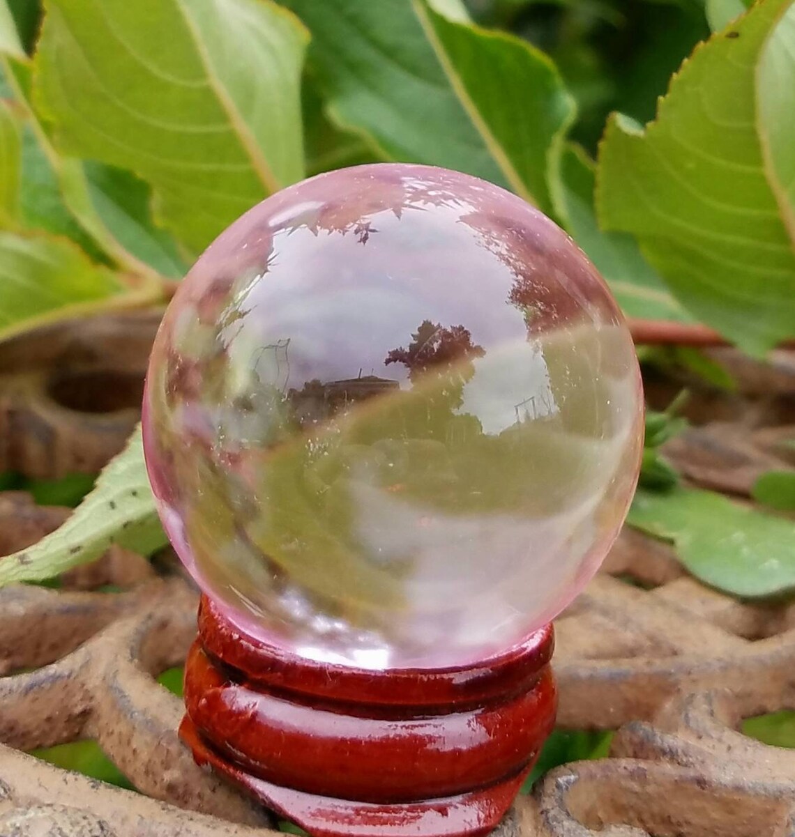 Pink Glass Crystal Ball Wood Stand 40mm Divination Gazing - Etsy